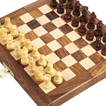Buy Square Wooden Handmade Small Chess Board Game with Chess Pieces ...