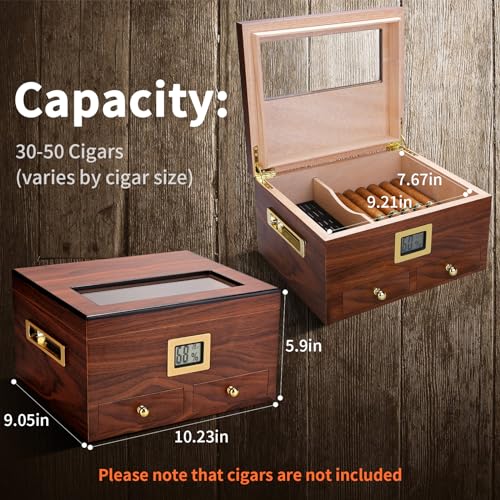 CIGARLOONG Cigar Humidor Cedar Wood Cigar Storage Box,Holds 35-50 ...