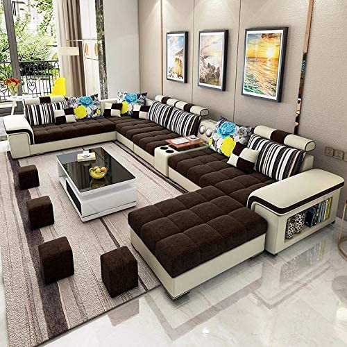 Woodsfreak Luxurious Day Bed Designer Sofa Living and Dining Hall Nylon U Shape Sofa Set 3, 2, 2 ...
