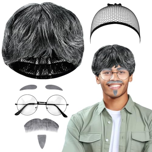 EMAGEREN 7 Pcs Old Man Costume Accessories Grandpa Costume Set ...