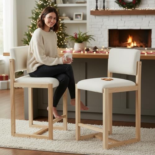Amazon.com: LukeAlon Sherpa Counter Stools Set of 2, Upholstered 26 ...