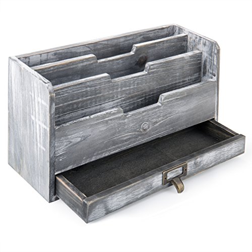 MyGift 3 Slot Rustic Dark Gray Wood Office Desk File Organizer - Want ...