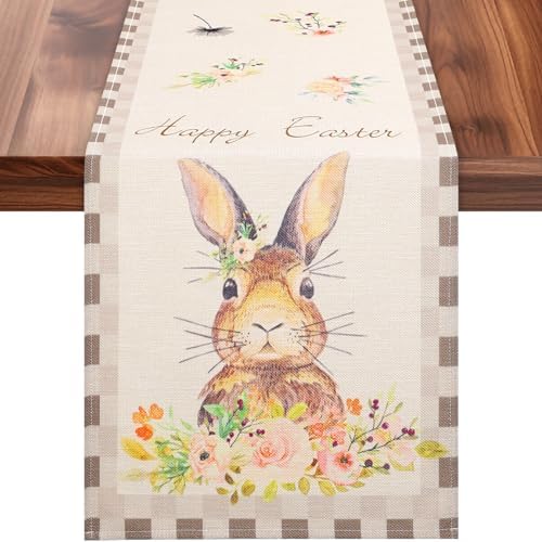 Amazon.com: Easter Table Runner 13 x 72 Inches Long Happy Bunny Flower ...