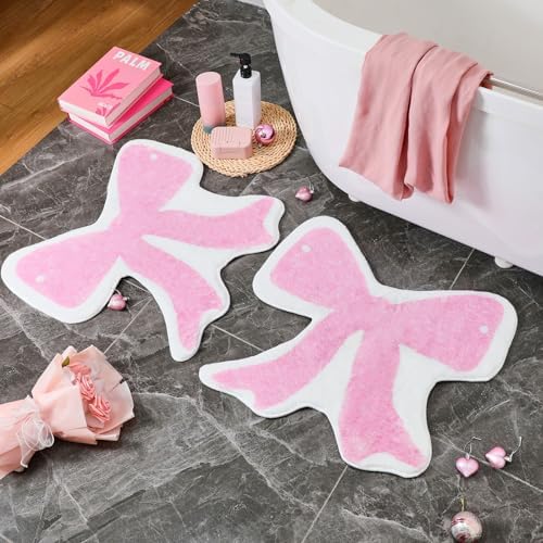 Amazon.com: Duraaamo 2 Pcs Coquette Bow Rugs Cute Pink Bow Shaped Bath ...