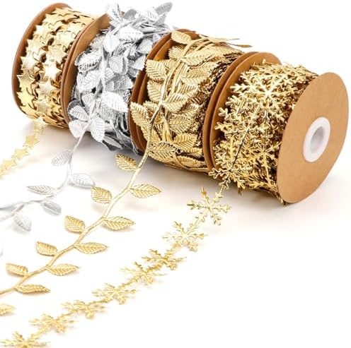 Amazon.com: 4 Rolls Gold Leaf Ribbon, 40 Yard Artificial Gold Leaf ...