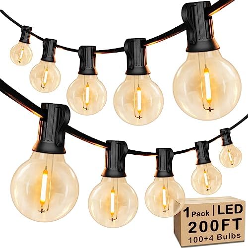 Jerritte 200FT LED Outdoor String Lights with 60 Edison Shatterproof ...