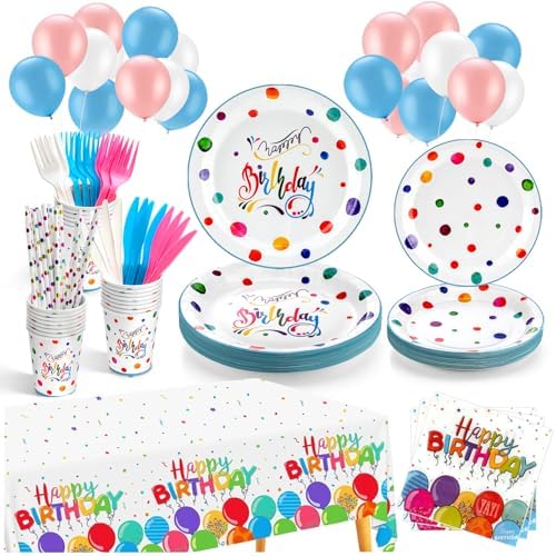 Amazon.com: minstely 96 PCS Birthday Party Supplies (Serve 24), Happy ...