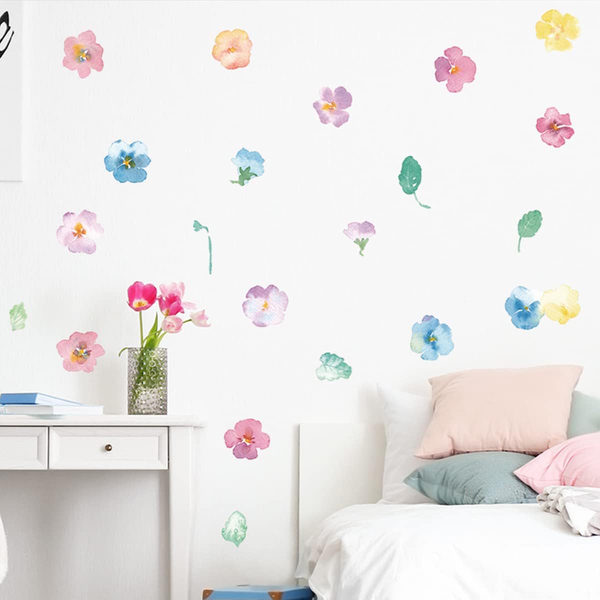 Amazon.com: Flower Wall Stickers, Watercolor Flower Wall Decals Vinyl ...