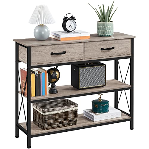 Yaheetech 3 Tier Console Table with 2 Drawers, Industrial Entryway Sofa ...