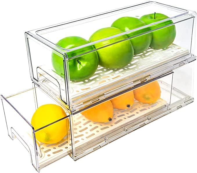 Amazon.com: Mano 2Pack Stackable Fridge Drawer Organizer Clear ...