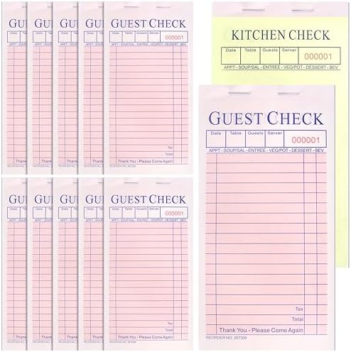 1000 Sheets Double Part Guest Check Server Note Pads, with Carbonless ...