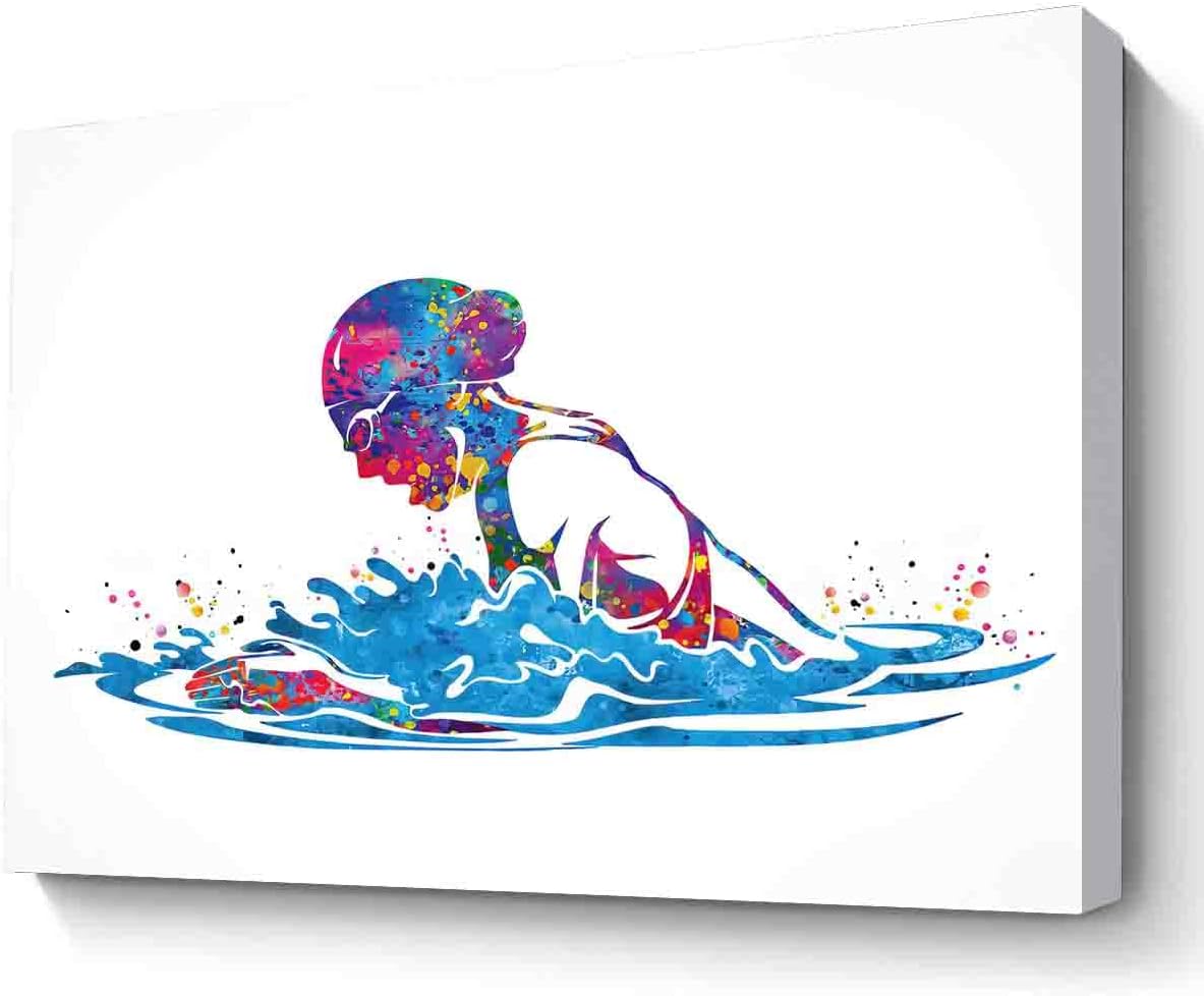Amazon.com: MBARE Watercolor Abstract Art,Swimmer Girl Watercolor Print ...