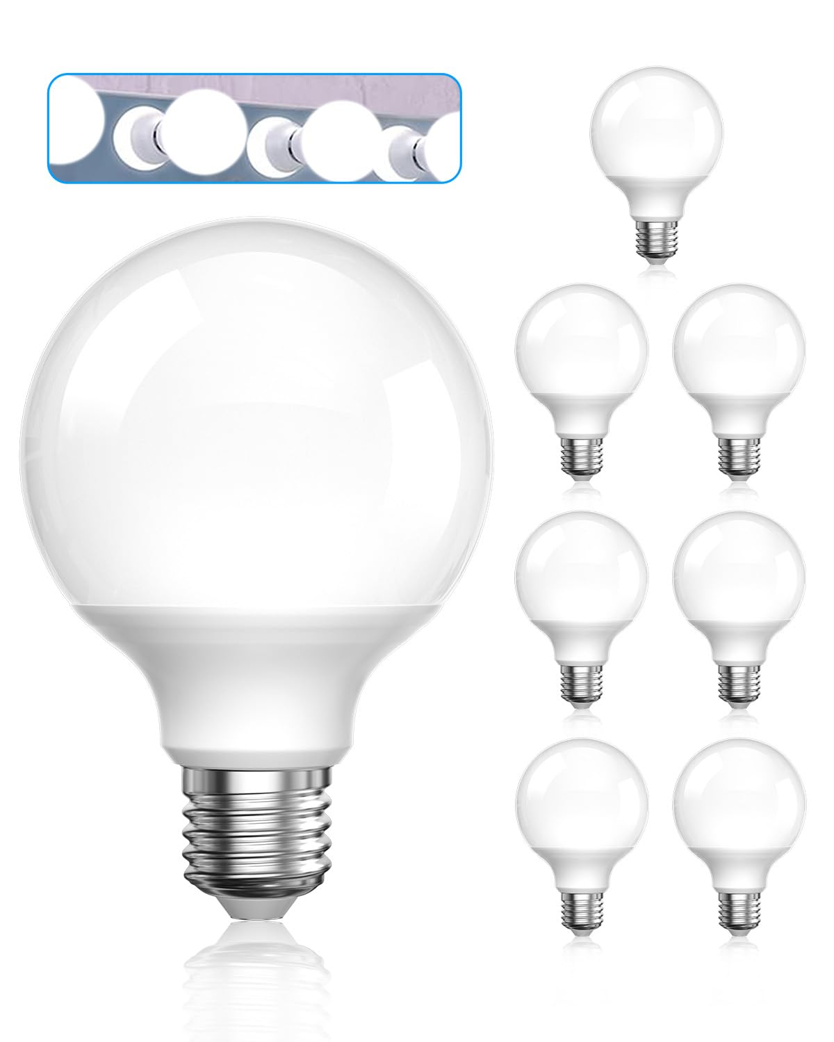 8-Pack 5W E26 LED Vanity Light Bulbs for Mirror Bedroom Kitchen Office ...