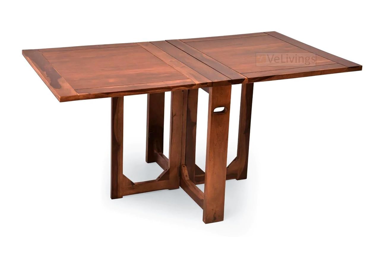 VeLivings Solid Sheesham Wood Foldable Dining Table Compact Design ...