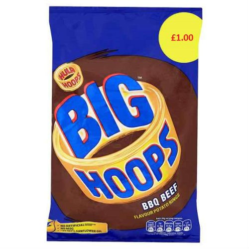 Hula Hoops Big Hoops BBQ Beef Flavour Potato Rings Crisps & Snacks 96g ...