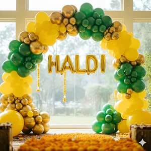 Balloon Decoration Set for Haldi Ceremony, 32 Pieces with Green, Yellow ...