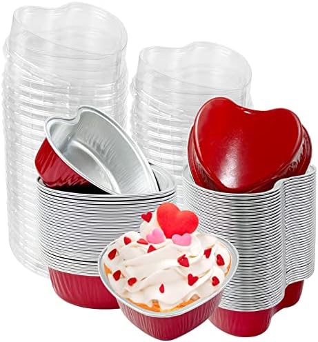 Amazon.com: Mini Heart Shaped Cake Pans with Lids,HEYYUMI 50pcs 3.4oz ...