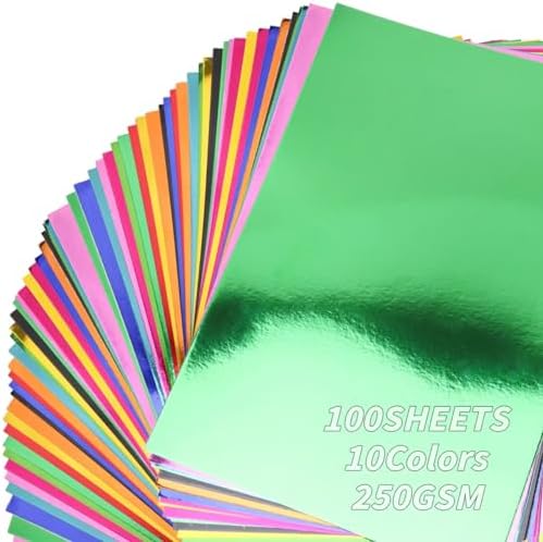 100 Sheets Metallic Cardstock Paper Bulk, Mixed Foil Board 8.5" x 11 ...
