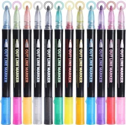 SAMVARDHAN Pack of 12 Pcs Metallic Double Line Outline permanent Pen ...