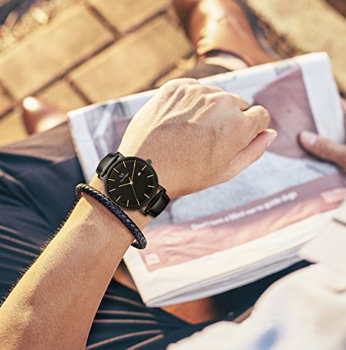 Vigor Rigger Men's Quartz Watches with Genuine Black Leather Watch Band ...