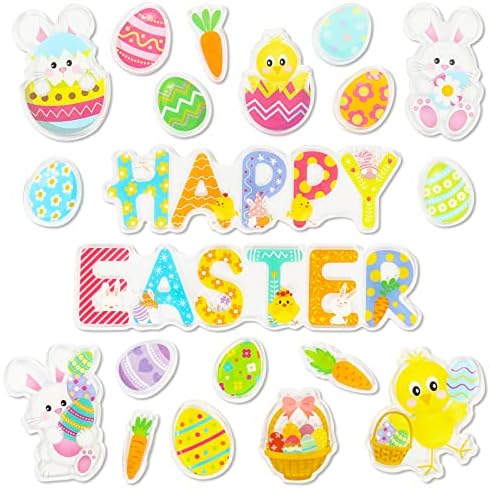 Amazon.com: Whaline Easter Thick Gel Clings Easter Eggs Bunny Chicken ...