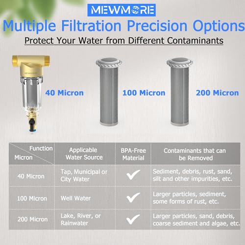 Snapklik.com : WHC40 Sediment Filter, 40 & 100 & 200 Micron Reusable ...