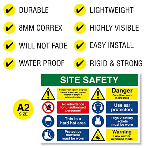 Site Safety Sign – 1 x A2 Safety Signs – A2 Large 594mm x 420mm – Site ...