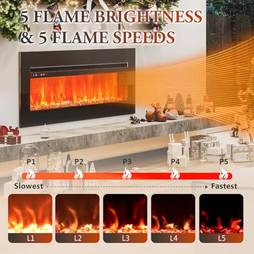TCFUNDY 50" Electric Fireplace, Recessed and Wall Mounted Electric Fire ...