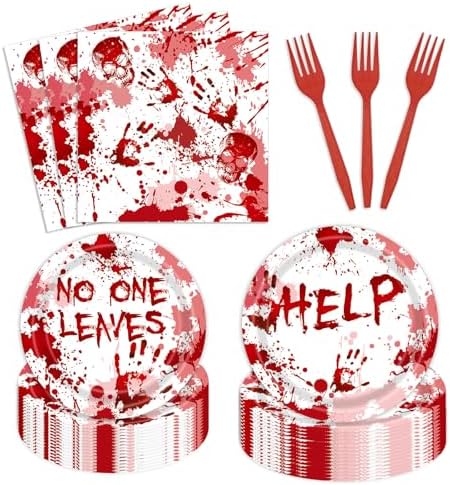 Amazon.com: 96Pcs Scary Halloween Party Plates Supplies Blood Splatter ...