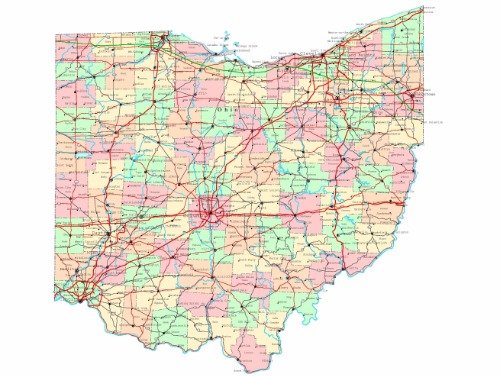 OHIO STATE ROAD MAP GLOSSY POSTER PICTURE PHOTO city county Columbus oh ...