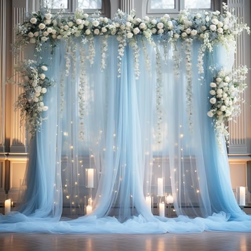 Amazon.com : 10×10ft Black Tulle Backdrop Curtain with Lights String ...