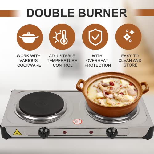 HAITOP Countertop Burner Electric Double Burners 2000 Watts Electric ...