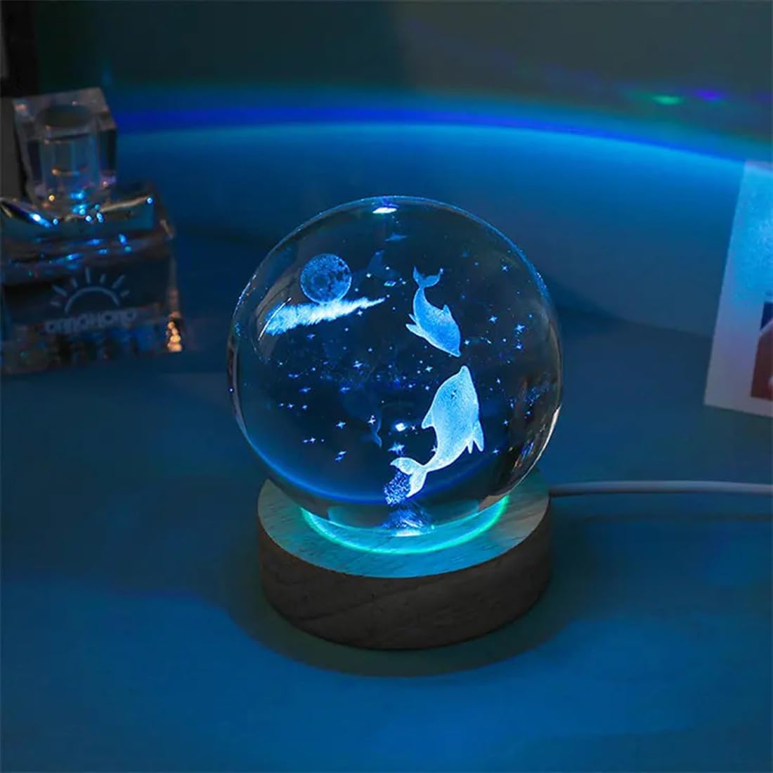 Buy SHESTOR 3D Dolphin Ball Crystal Night Light for Living Room Bedroom ...