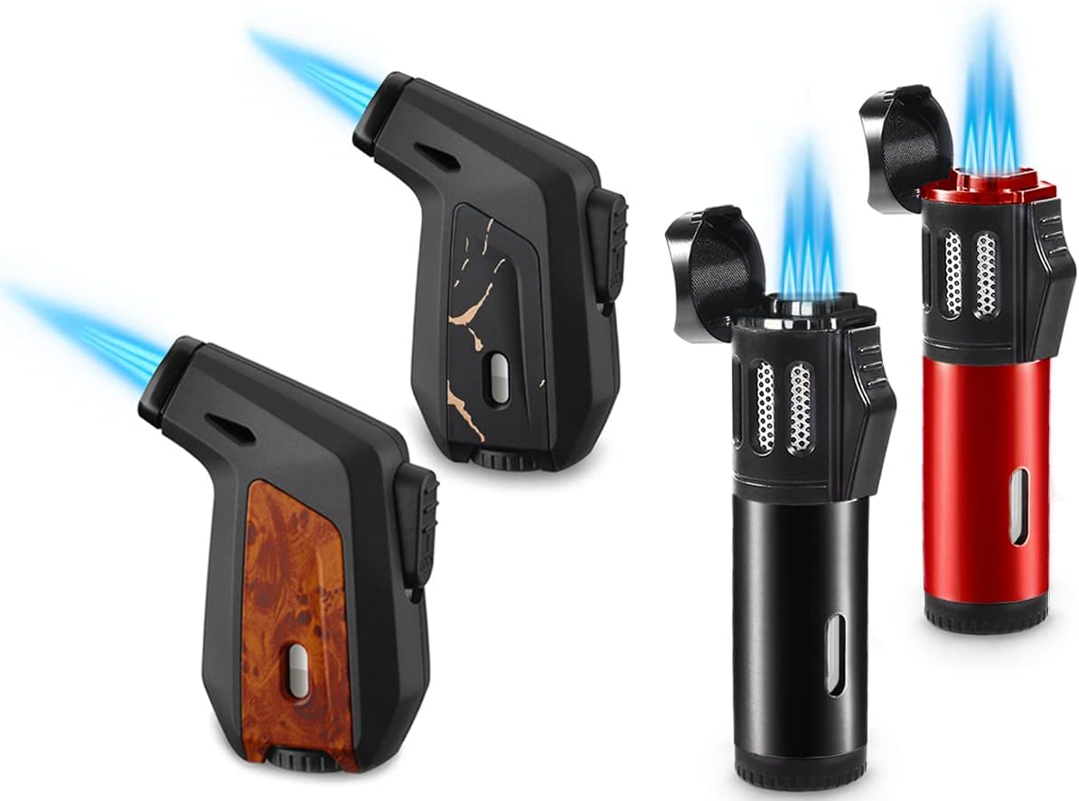Amazon.com: Zoocura 2 Pack Triple Jet Flame Torch Butane Lighter + 2 Pack Torch Lighter (Fuel ...