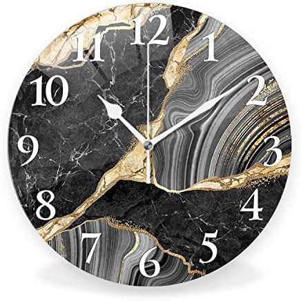 Amazon.com: ACOZUHSE Marble Texture Wall Clock, Black Flow Gold Marble ...