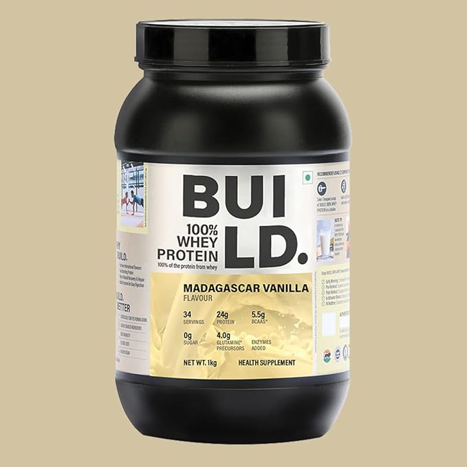 BUILD. 100% Whey Madagascar Vanilla Flavor (1 kg) | 24 gms Whey Protein ...