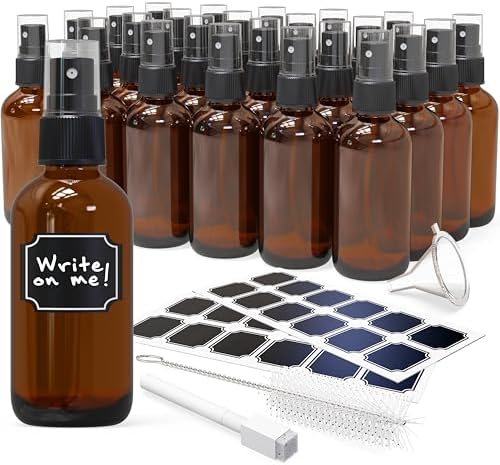 Amazon.com: Nevlers 24PK Amber 4oz Glass Spray Bottles w/Funnel, Labels ...