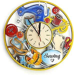 Amazon.com: Sewing Tailor Hand Painted Analog Wood Wall Clock - Non ...