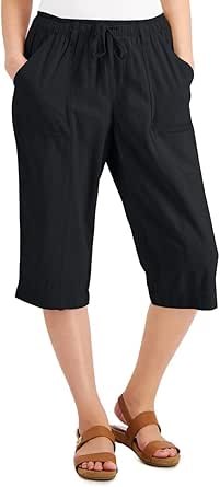 Amazon.com: Karen Scott Womens Crinkled Drawstring Capri Pants Black S ...