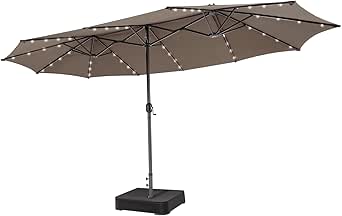 Amazon.com : COSTWAY 470 x 280 cm Double Garden Parasol with 48 Solar ...