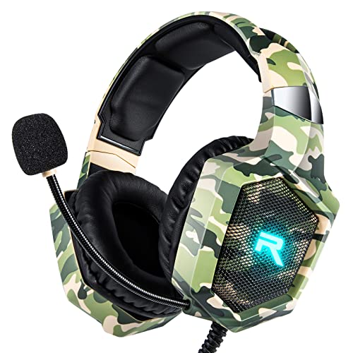 RUNMUS K8 Wired Over Ear Gaming Headphone with Surround Sound, with Mic & LED Light, Compatible ...
