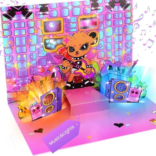 Musical Birthday Card with Lights – Funny 3D Punk Bear Pop-Up Birthday ...