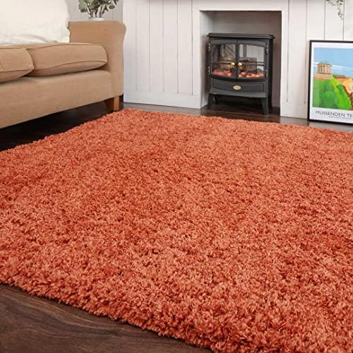 Modern Super Soft Burnt Orange Shaggy Shag Area Rug Thick Lounge Living ...