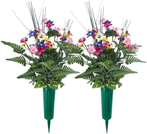 Amazon.com: strolfay Artificial Cemetery Flowers,Set of 2 Artificial ...
