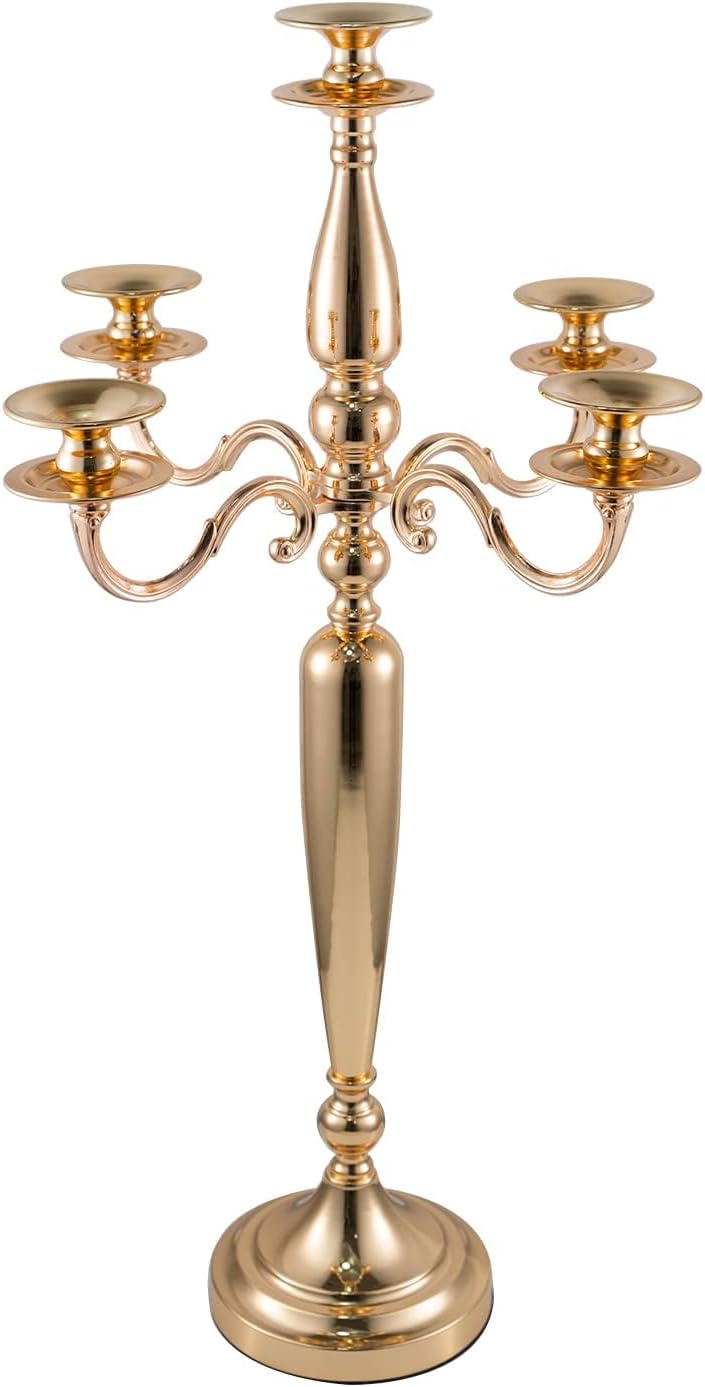 Amazon.com: 24 Inches Gold Large 5-Arm Metal Candelabra for Wedding ...