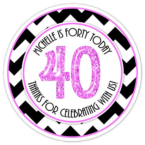 Amazon.com: 40th Birthday Labels, Black and Pink Chevron 40th Birthday ...