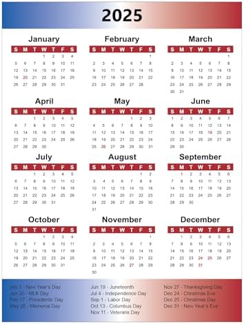 Amazon.com: 2025 Full Year Calendar Magnet, Patriotic, 7.5” x 10 ...
