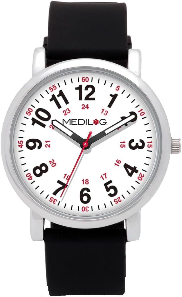 Amazon.com: Medilog Original Nurse Watch with Black Silicone Band ...