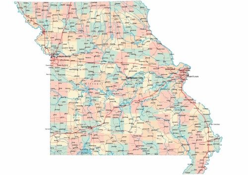 Mo County Map With Cities Missouri State US PDF Map Vector Exact State