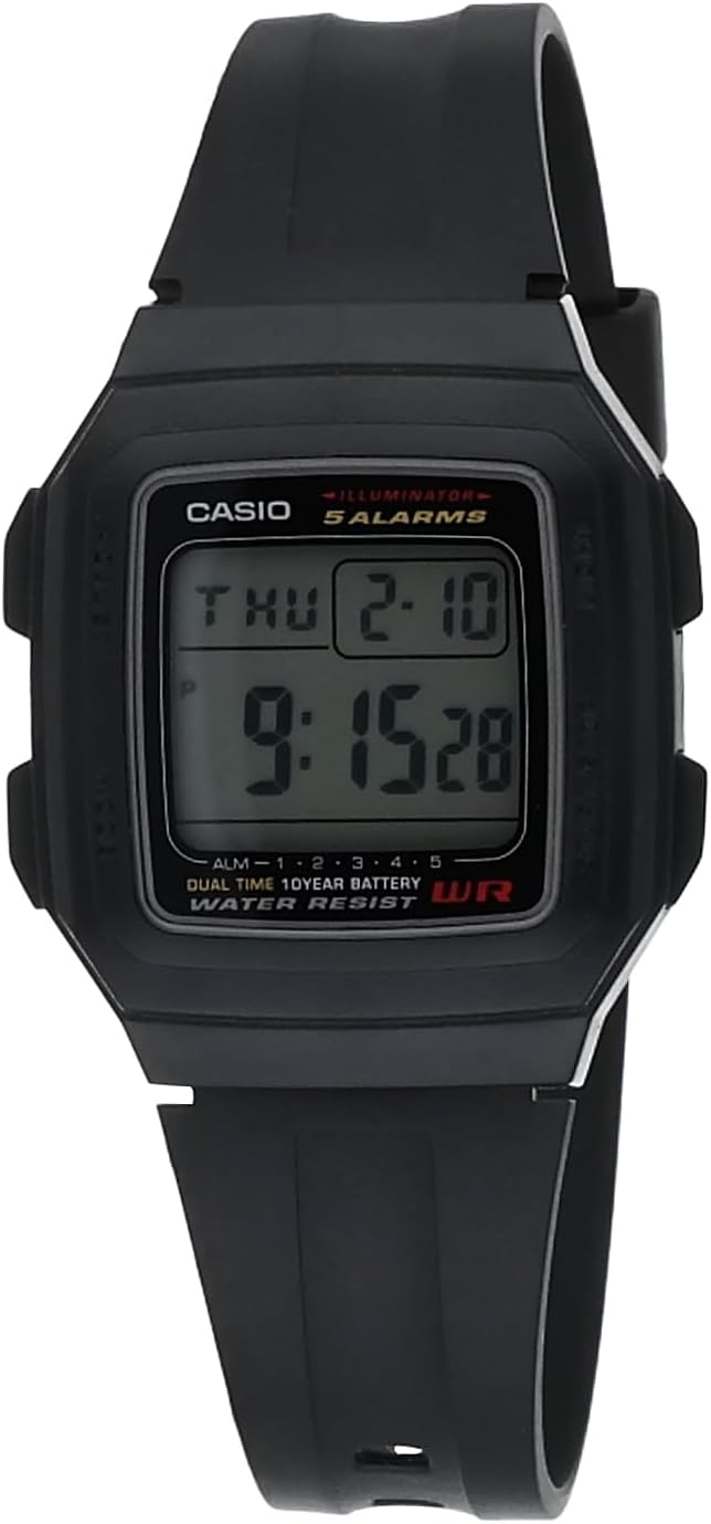 CASIO Men's Square Face Dual Time Digital Watch, Grey Dial, Black Band ...